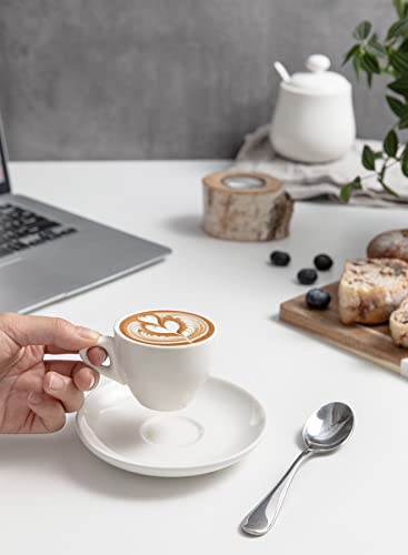 Sweese 401.001 Porcelain Espresso Cups with Saucers - 2 Ounce - Set of 6, White