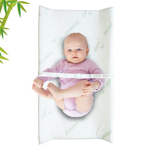 Truwelby Changing Pad, Waterproof Bamboo Cover Contour Diaper Changing Pad for Dresser Top, Baby Changing Table Pad Cover Hypoallergenic Washable