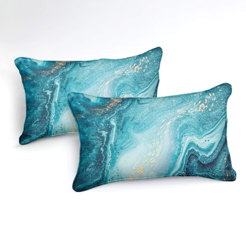 Bedbay Marble Duvet Cover Queen Size Teal Marble Bedding Set Blue Gold Marble Texture Abstract Bedding Comforter Cover(Teal,Queen)
