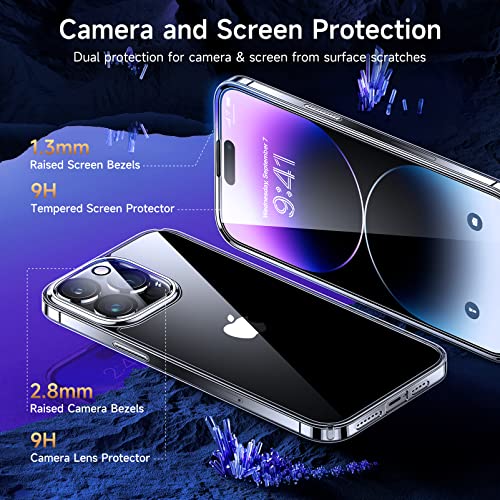 Humixx [5 in 1] for iPhone 14 Pro Case, with 2X Screen Protector + 2X Lens Protector, [20x Anti-Yellowing][12 FT Drop Protection] Clear Shockproof Protective Case for iPhone 14 Pro 6.1 inch