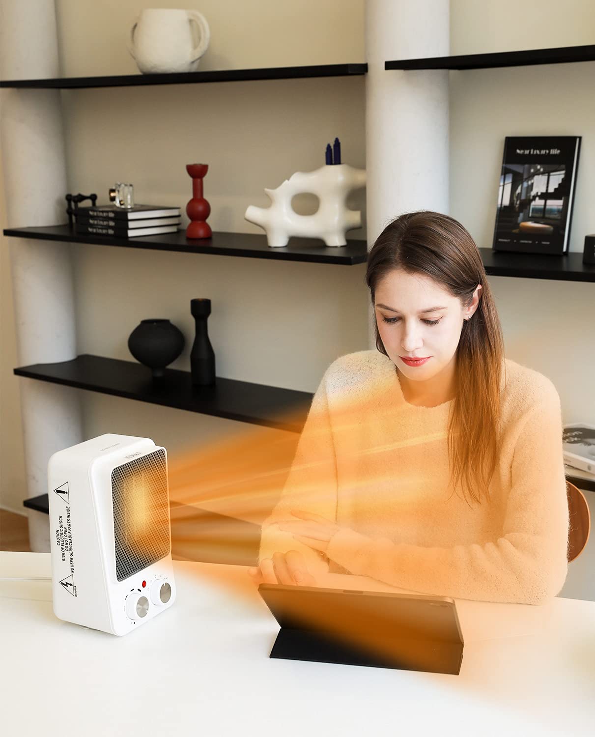 Small Space Heater White Electric Ceramic Heater 1500W, Mini Indoor Portable Heater with Tip-Over and Overheat Protection for Bedroom, Office and Desk