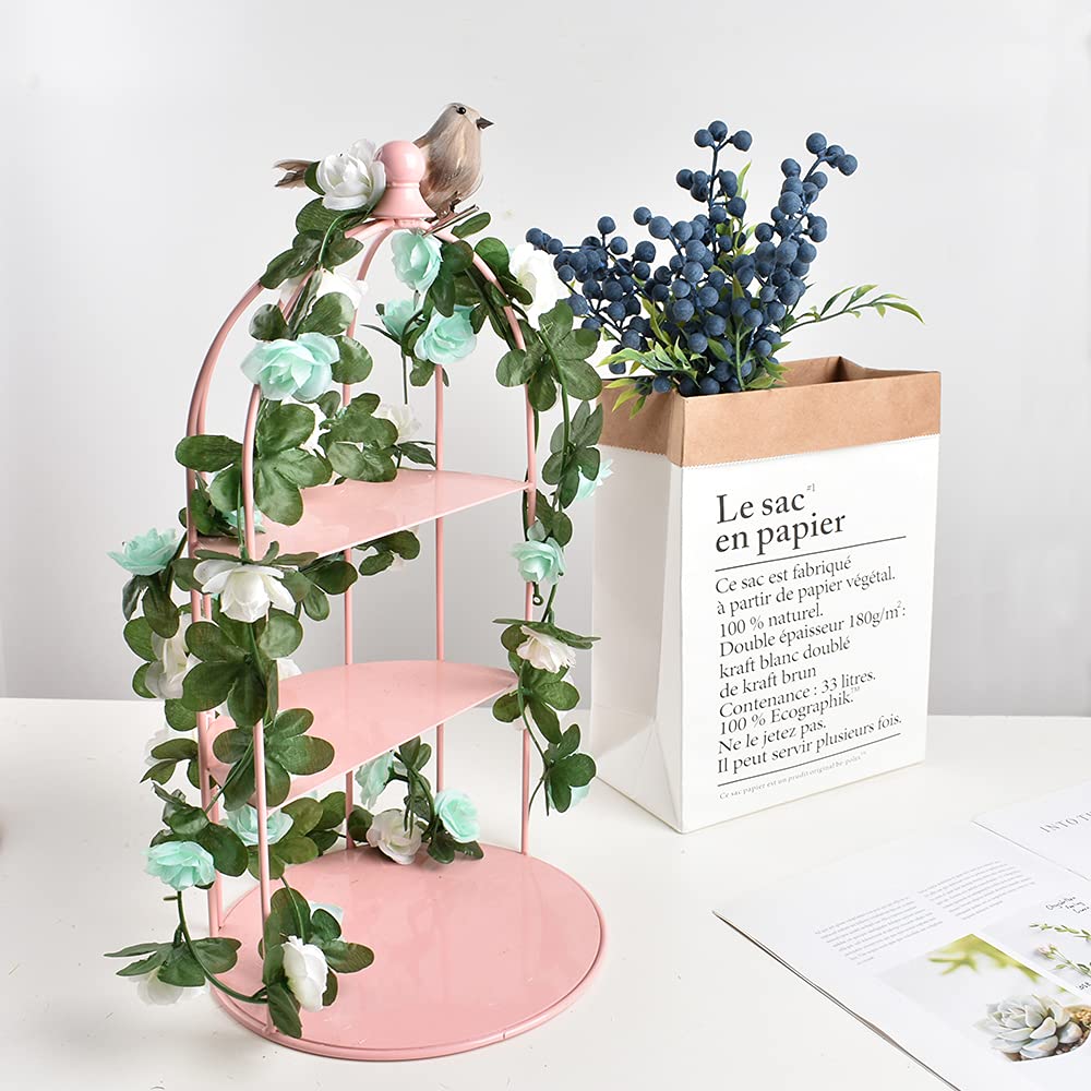 VIOCIWUO Artificial Rose Vine Plant 5 Pack 41 FT, Fake Flower Hanging Rose Ivy Garland for Home Kitchen Office Garden Wedding Art Decorations(Blue&White)