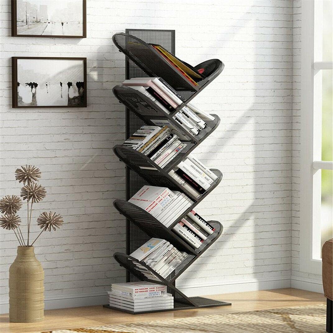 JTSQ 8 Tiered Metal Tree Bookshelf Bookcase Wall Corner Floating Shelf for Books DVD JTSQ Floating Shelves Wall Shelves Floating Shelf Hanging Shelf Floating Shelves for Wall