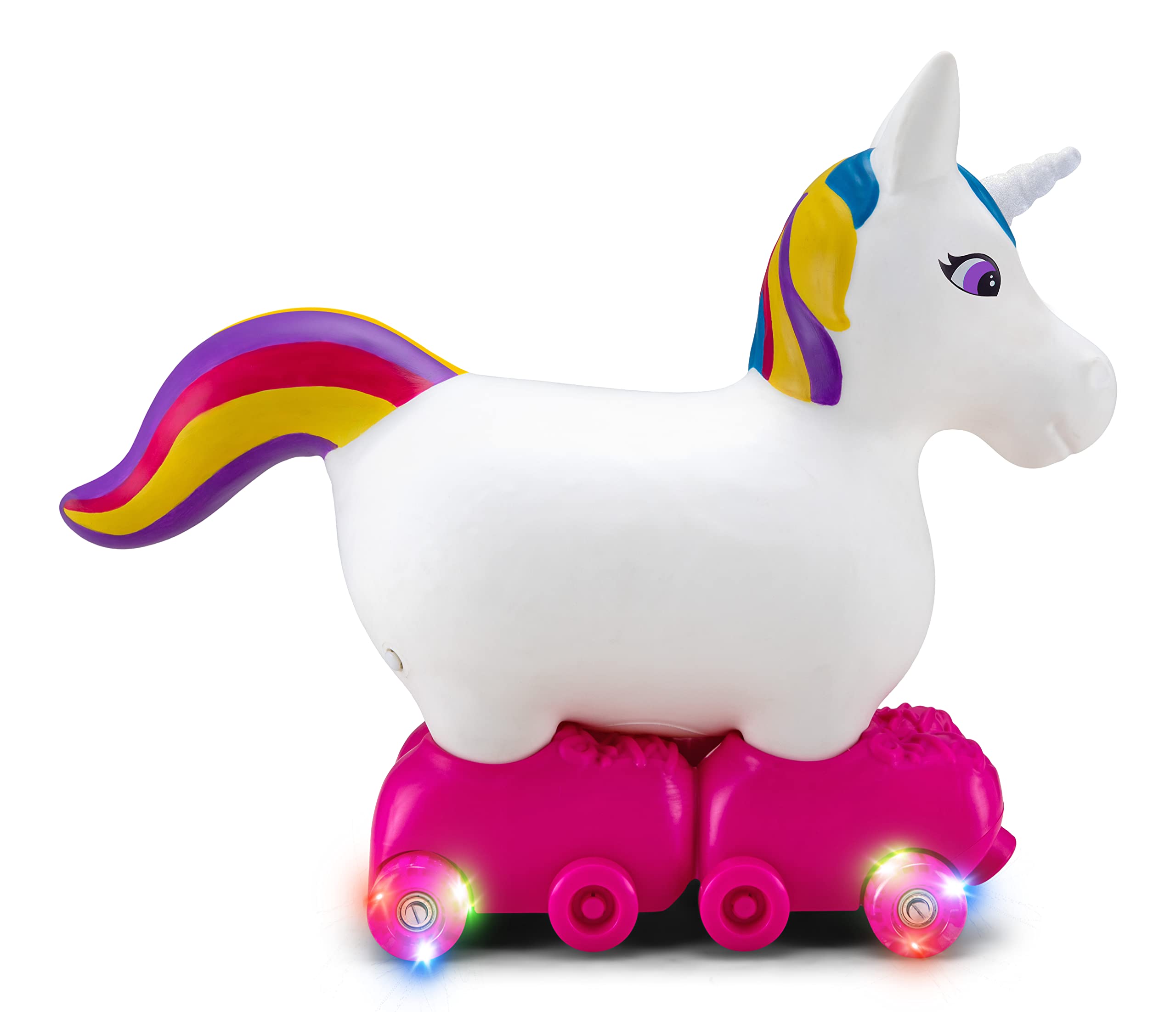 Kid Trax Silly Skaters Unicorn Toddler Foot to Floor Ride On Toy, Kids 1-3 Years Old, Soft and Inflatable, Single Rider, Light Up LED Rollerskates, White (KT1590)