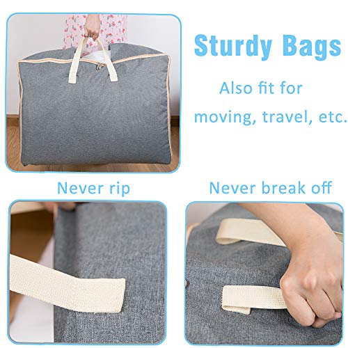 Qozary Large Storage Bags for Comforters, Blankets, Clothes, Quilts and Towels, Better and Sturdy Organizer Bag, Under Bed Storage, Great for Closets, Bedrooms (Gray)