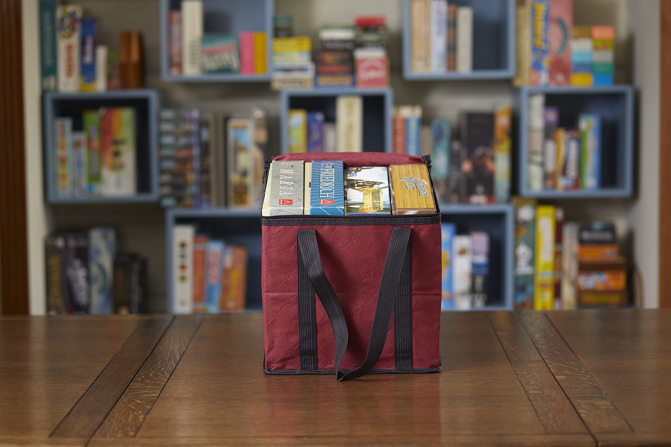 Board Game Bag Bundle - 1 Board Game Bag [Backpack/Luggage Slip/Padded] - (Oxford Gray) & 1 Lightweight Bag - Red [Dual Layer Non-Woven Fabric/Carrying Handle/Zippered Lid]