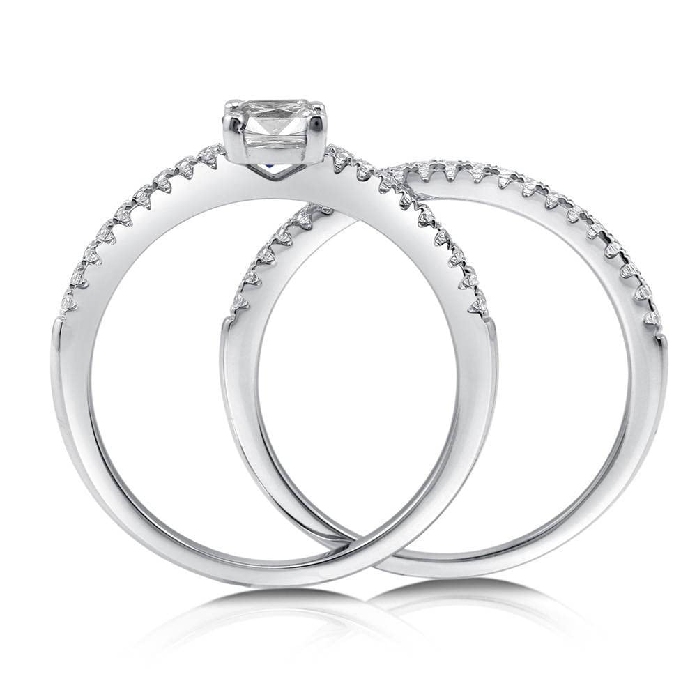 BERRICLE Sterling Silver Solitaire Wedding Engagement Rings 0.6 Carat Cushion Cut Cubic Zirconia CZ Ring Set for Women, Rhodium Plated Size 8