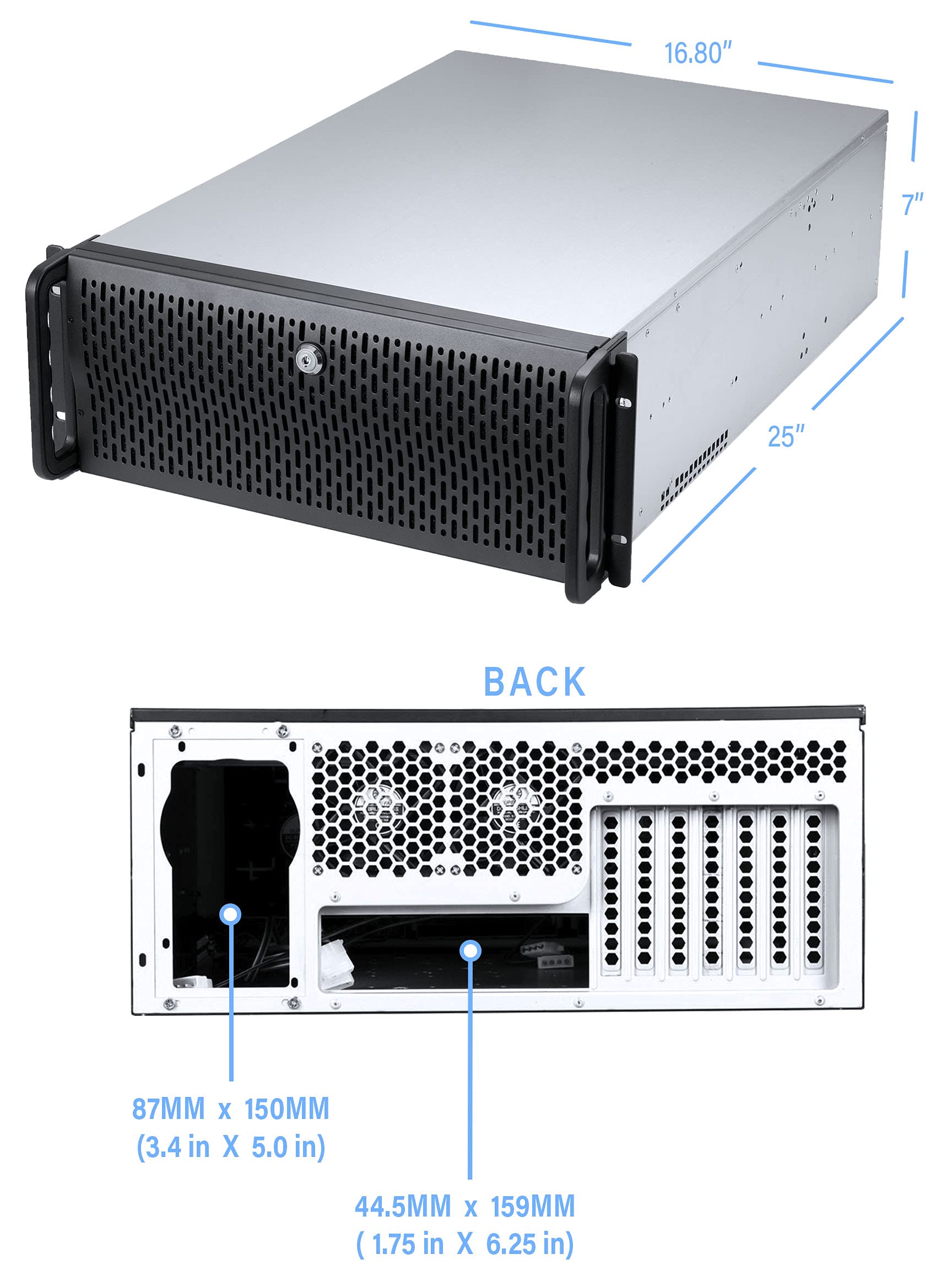 Rosewill 4U Server Chassis Rackmount Case | 15 3.5" HDD Bays | E-ATX Compatible | 6 Front 120mm Fans, 2 Rear 80mm Fans | 2X USB 3.0 | Front Panel Lock and Key | Silver/Black - RSV-L4500U
