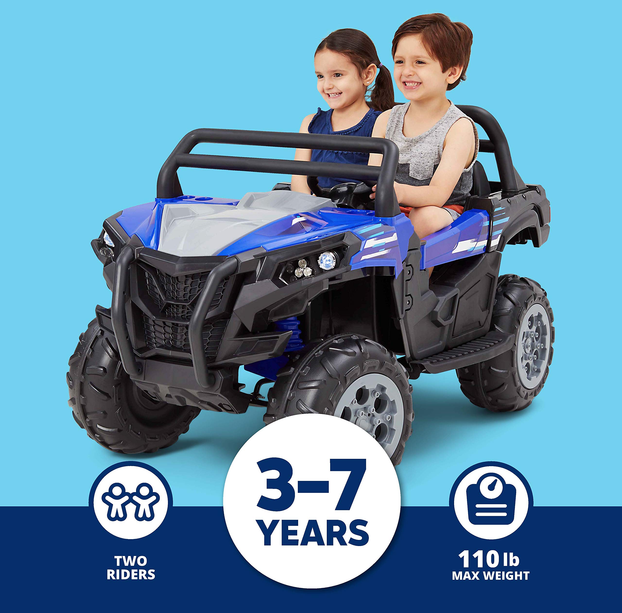 Kid Trax UTV Toddler/Kids Electric Ride On Toy, 12 Volt, 3-7 yrs Old, Max Weight 110 lbs, Single or Double Riders, Blue