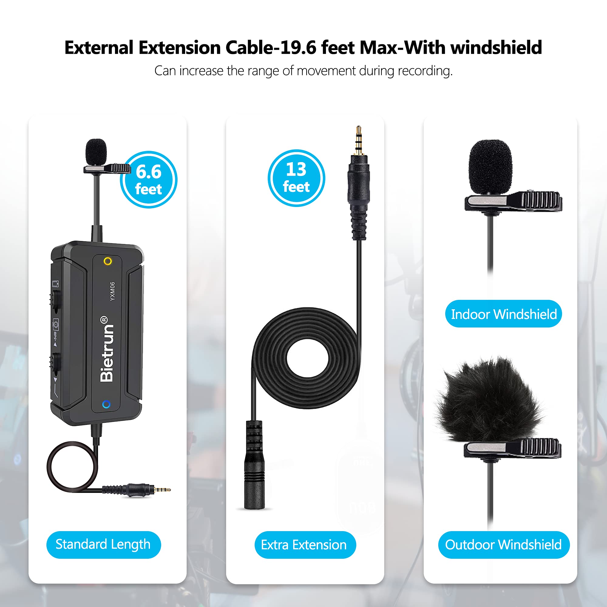 Bietrun Lapel Microphone for iPhone/Android Phone/DSLR Camera/Pad with Noise Cancelling, Omnidirectional Professional Wired Clip On Lavalier Mic for Interview, YouTube, Tiktok, Recording(19.6Ft)