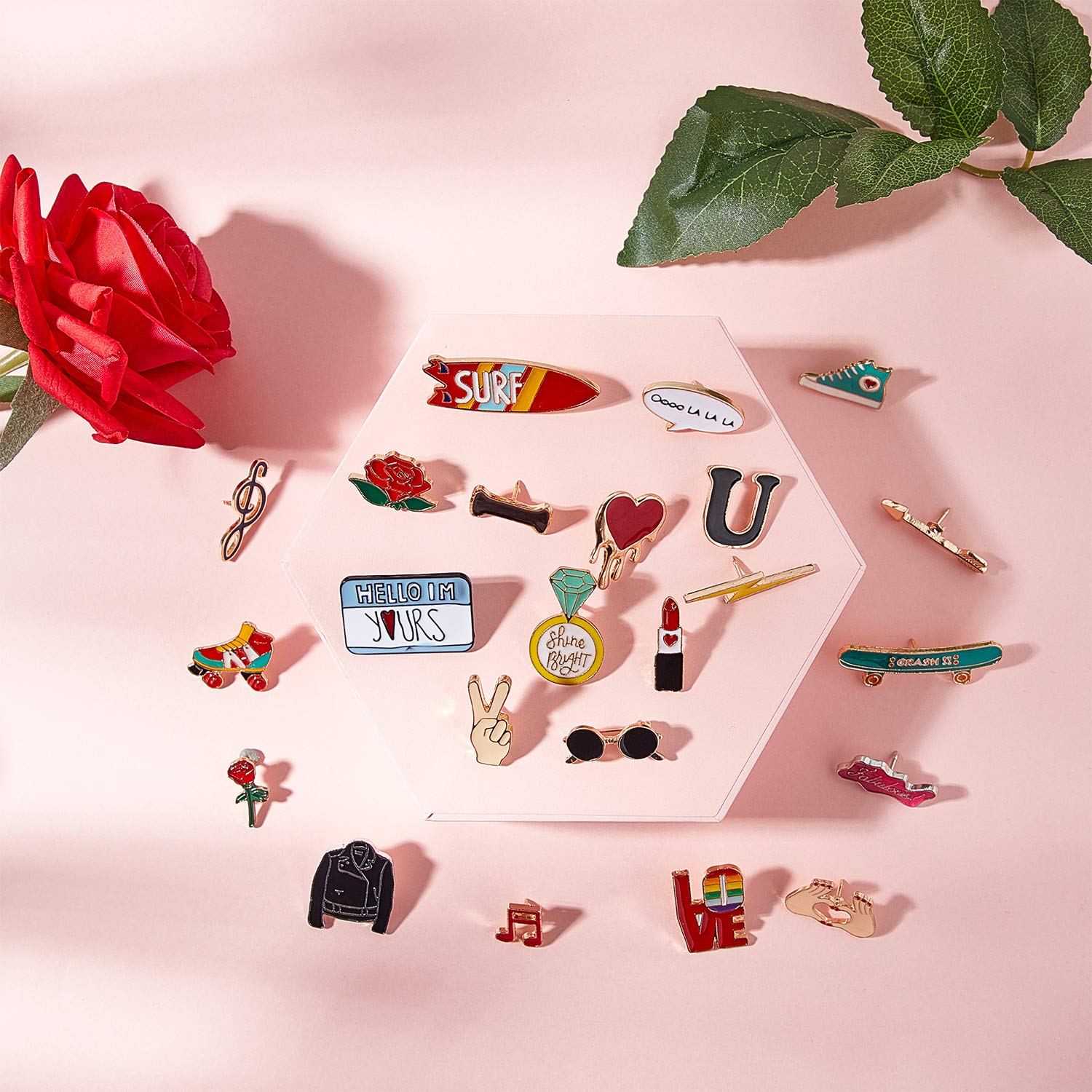 Hicarer 24 Pieces Cute Lapel Pin Set Cartoon Brooch Pin Badges Brooch Pins Clothing Bags Jackets Accessory for Valentine's Day