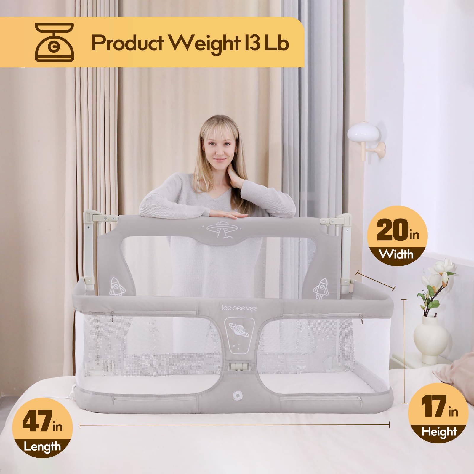 Bedside Crib Baby Bassinet Bedside Sleeper, Baby Bed Sleeper Baby Crib Bassinet Sleeper Easy Folding Save Space Portable Baby Crib 48 in