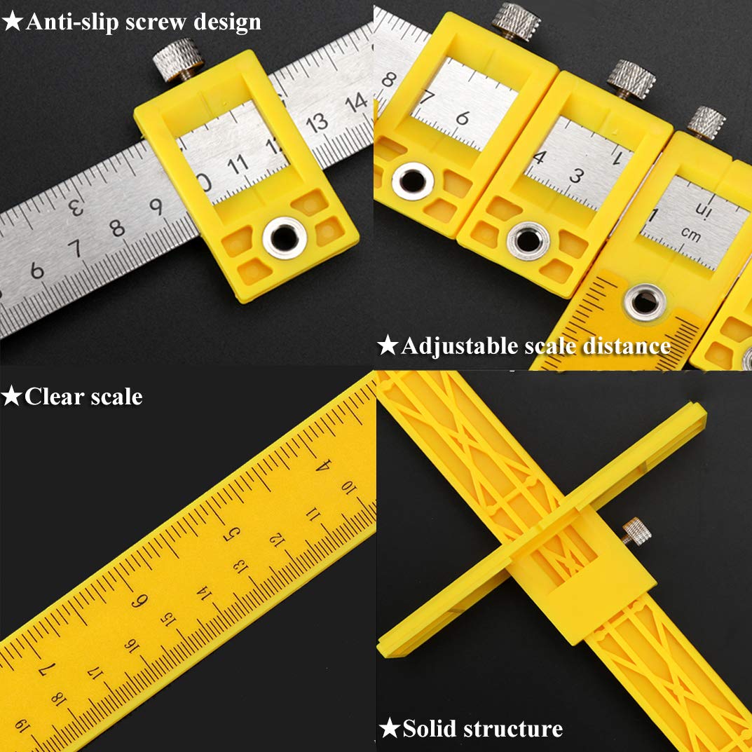 Cabinet Pull Template Hardware Jig, Punch Locator Drill Guide Wood Drilling Doweling Tool for Door and Drawer Handle Knob, Adjustable Pull Installation Template Tool for Drilling Holes on Wood Drill