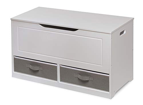 Badger Basket Kid's Up & Down Toy Box and Organizer with Two Reversible Fabric Bins - White