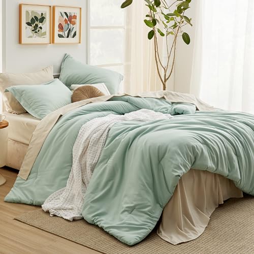 Bedsure Bedding Sets King Size - 7 Piece Bed in a Bag Reversible Comforter Set with Sheets, All Season Teal Bed Set with Comforter, Sheets, Pillow Shams and Pillowcases (King, Teal)
