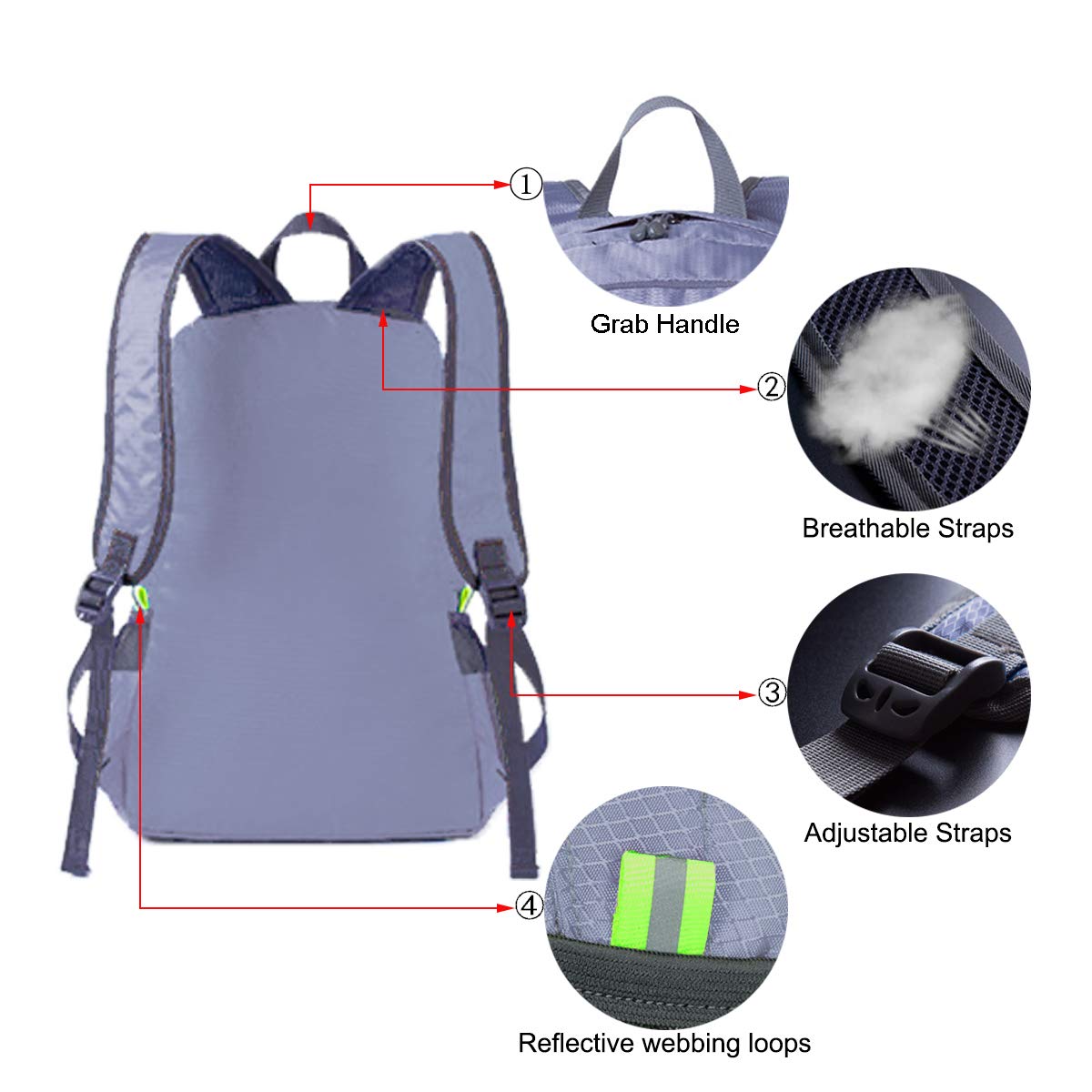 Avenmax Unisex Outdoor Travel Hiking Backpack Ultralight Packable Water Resistant Daypack for Camping Gray