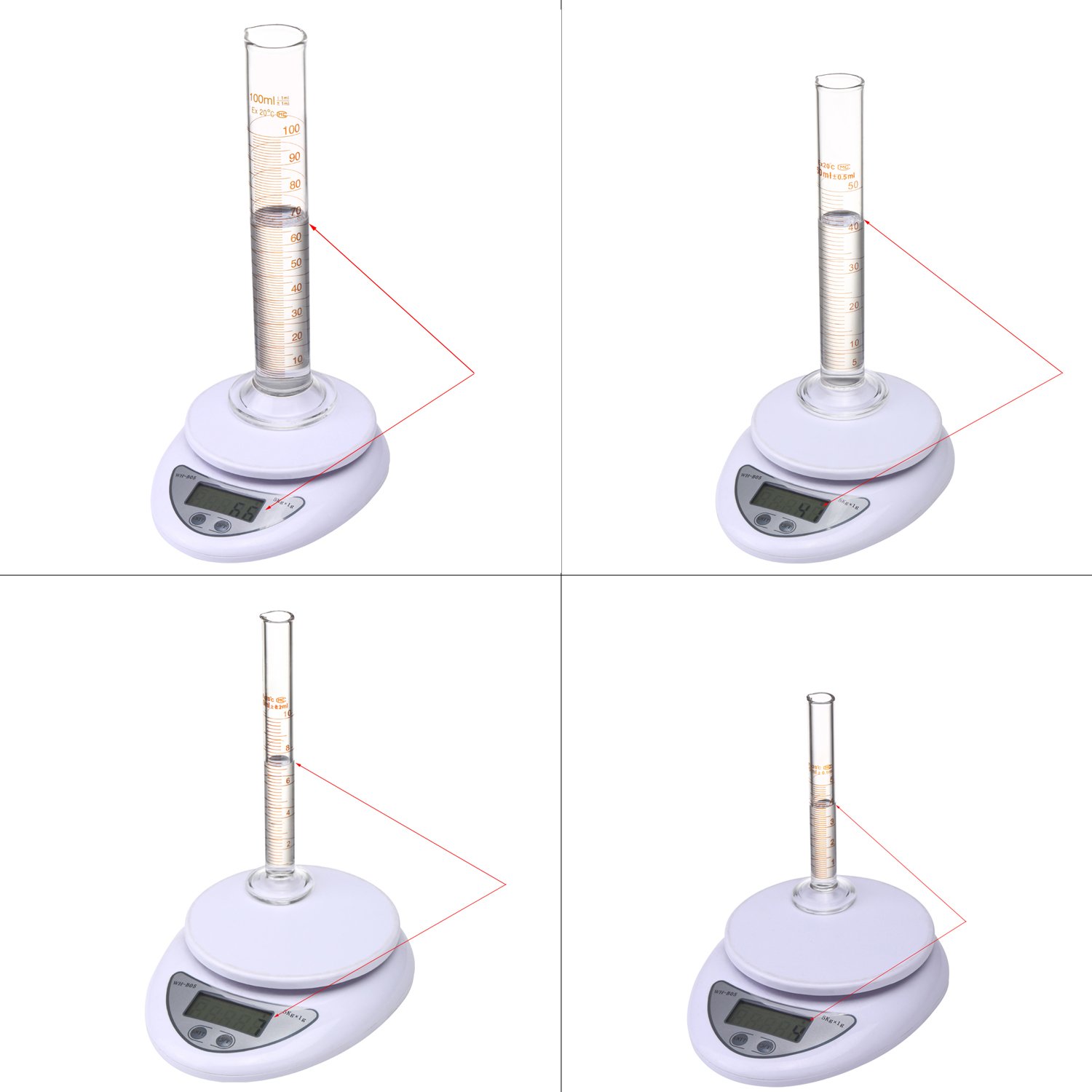Thick Glass Graduated Measuring Cylinder Set 5ml 10ml 50ml 100ml Glass with Two Brushes