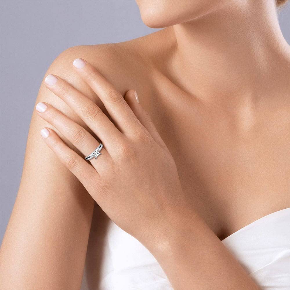BERRICLE Sterling Silver Solitaire Wedding Engagement Rings 1.2 Carat Princess Cut Cubic Zirconia CZ Ring for Women, Rhodium Plated Size 4