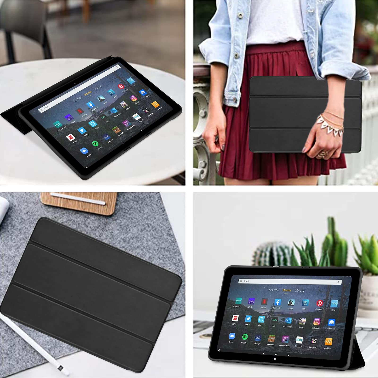 Case for Amazon Kindle Fire HD 10 Tablet & Fire HD 10 Plus (11th Generation, 2021 Release) 10.1" - PU Leather Slim Folding Stand Cover Folio Protective Case with Auto Wake/Sleep, Green