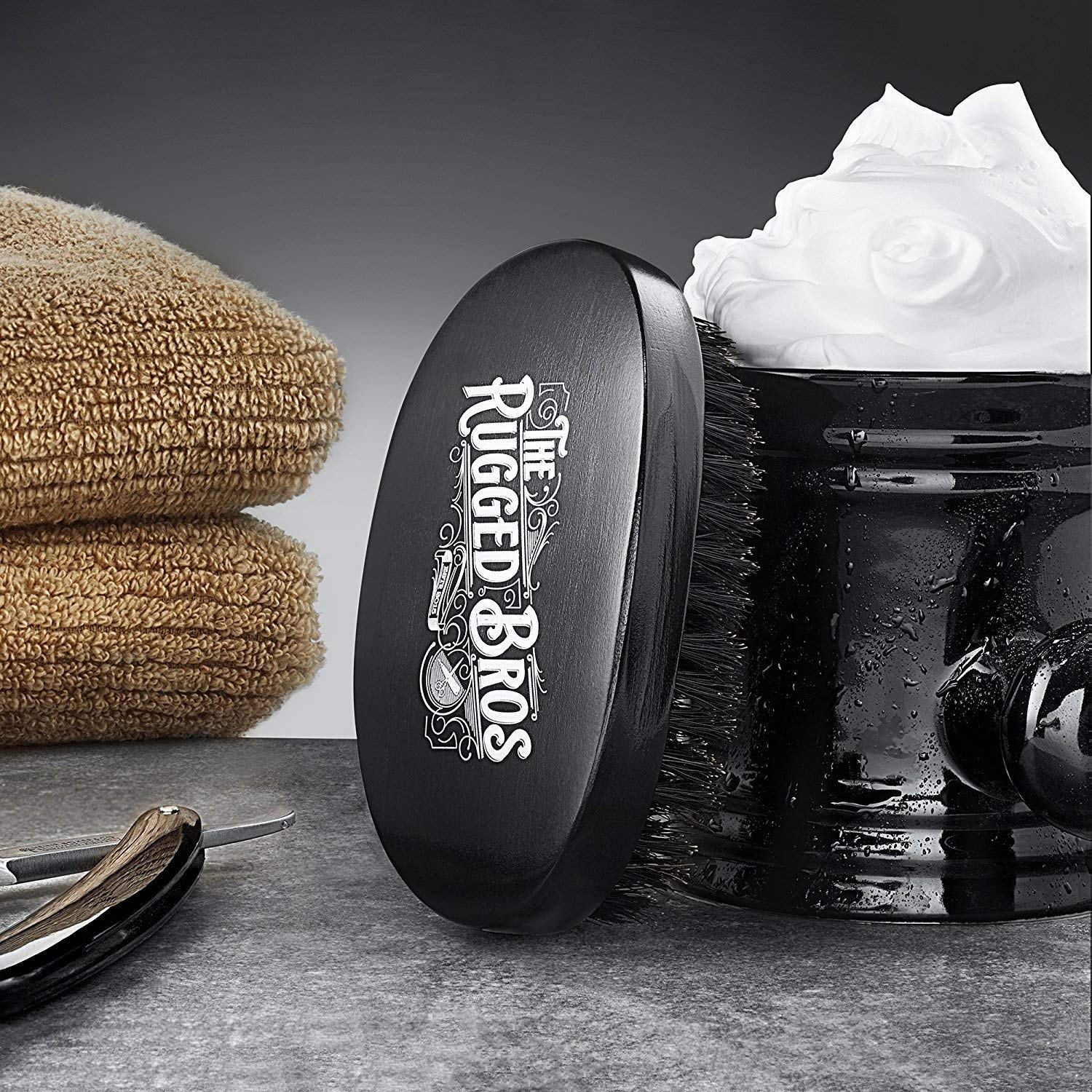 The Rugged Bros Natural Beard Brush for Men | Grooming, Wooden Handle Hair Brush for Men's Beards, 100% Boar Bristles, Promotes Growth While Grooming Beards and Mustache - Home or Travel