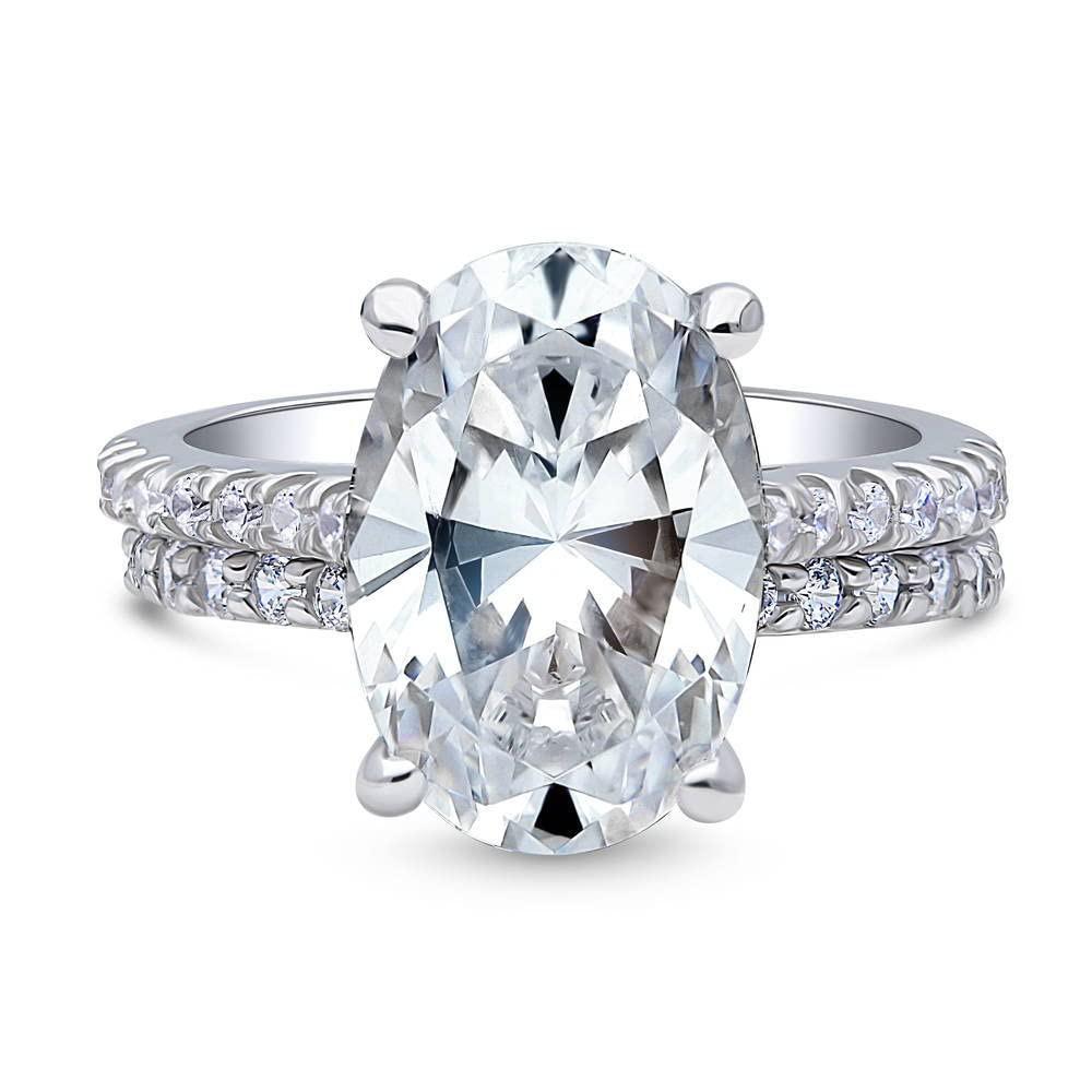 BERRICLE Sterling Silver Solitaire Wedding Engagement Rings 5.5 Carat Oval Cut Cubic Zirconia CZ Ring Set for Women, Rhodium Plated Size 6