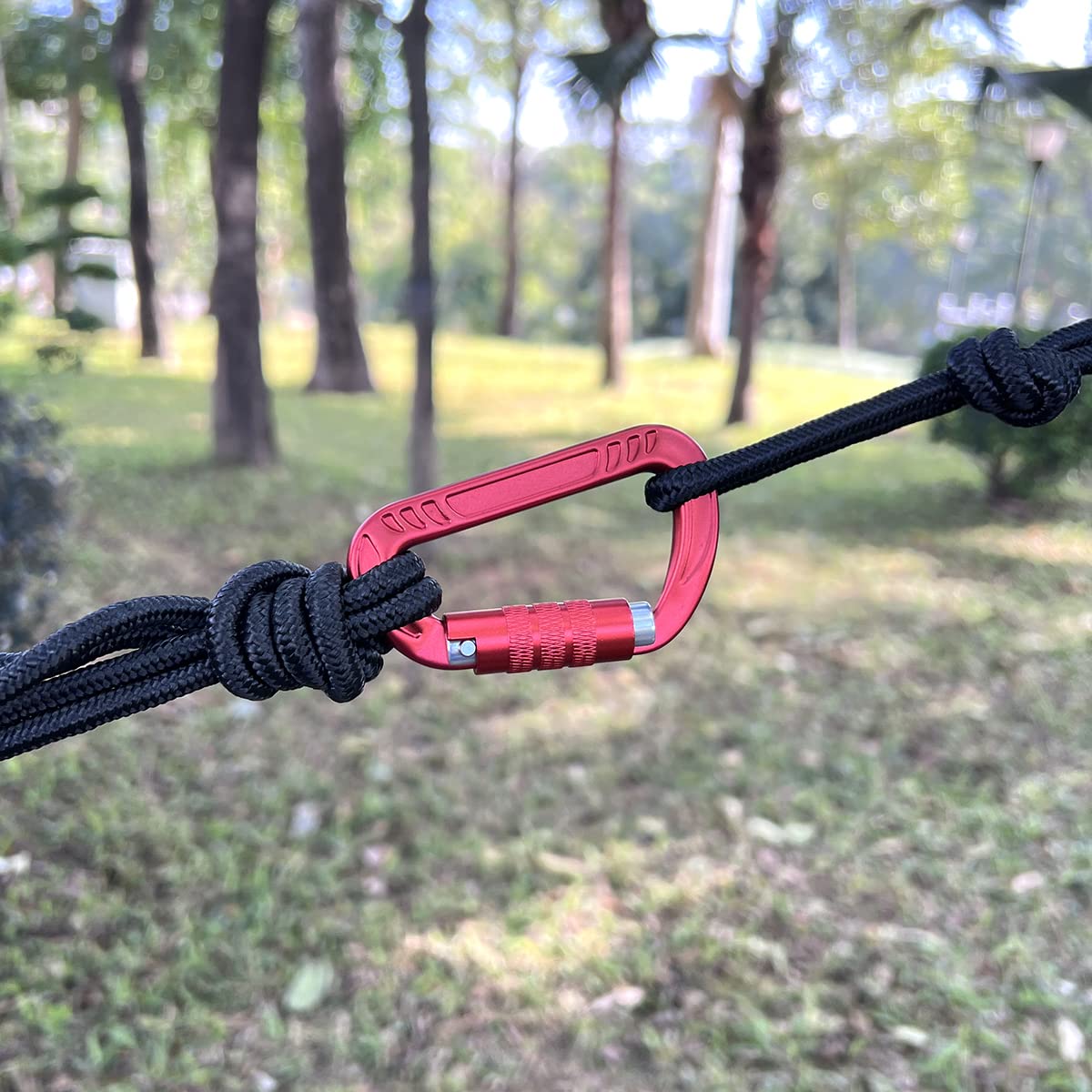 Auto Locking Carabiner Clips, 2Pack Heavy Duty Lightweight Aviation Aluminum D Shape Style Carabiner for Hiking Camping Hammock Keychain Dog Leash (Red)