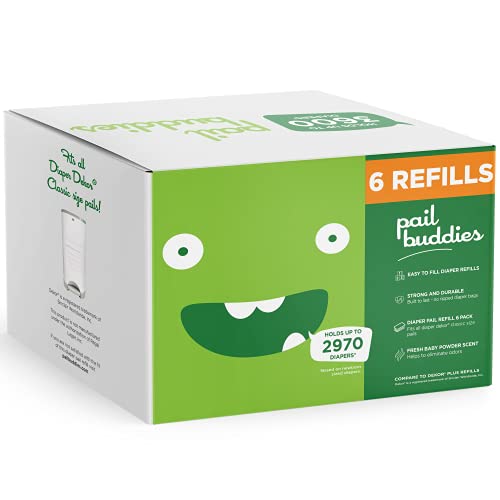 Pail Buddies Diaper Pail Refills | 6 Count | Compatible with Dekor Classic Diaper Pail | Strong, Durable Diaper Pail Refills with Fresh, Baby Powder Scent
