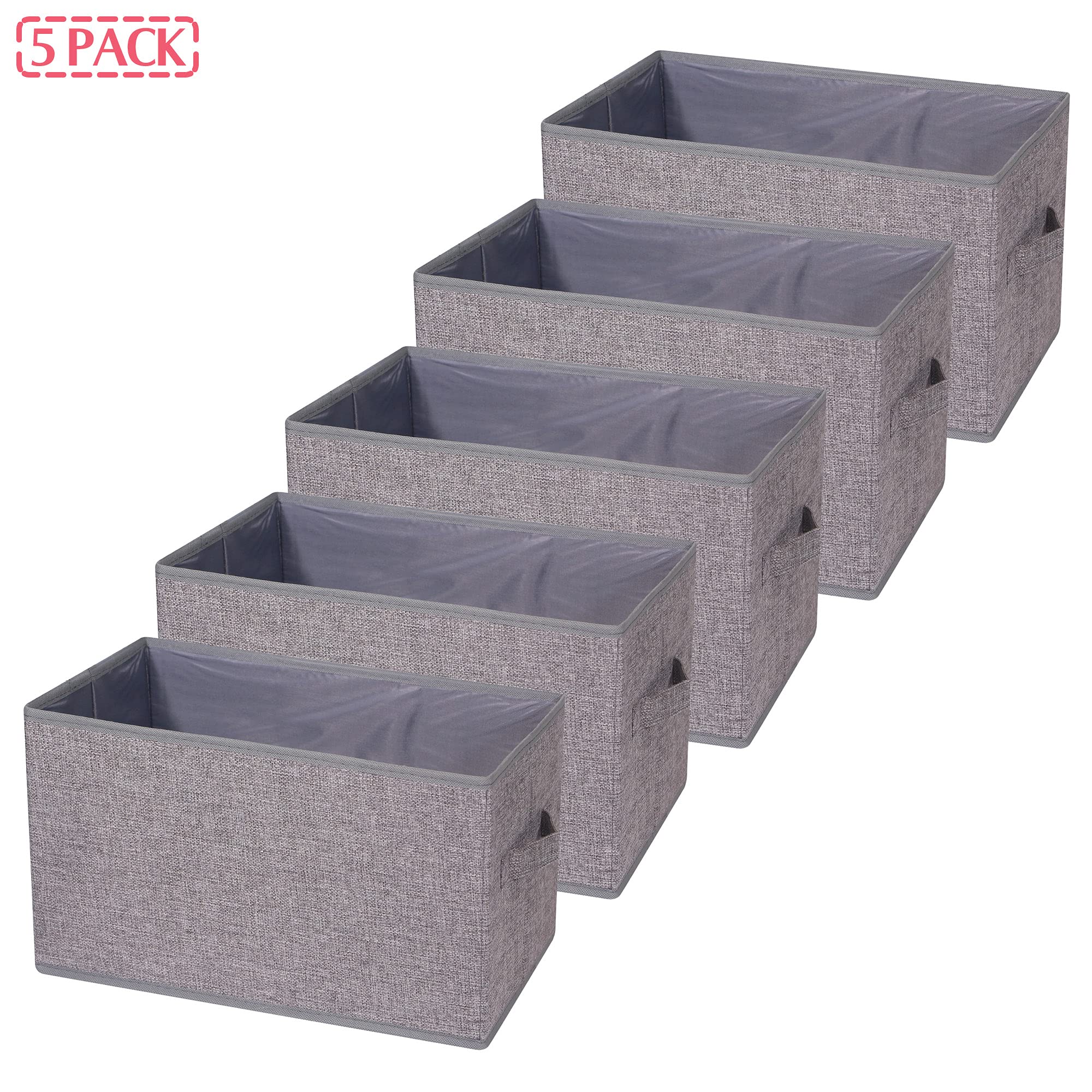 TENABORT 5 Pack Large Foldable Closet Storage Bins with Handle, Fabric Storage Organizer Cube Colth Containers Linen Box Shelf Baskets for Clothes Clothing Shelves Wardrobe Home Office