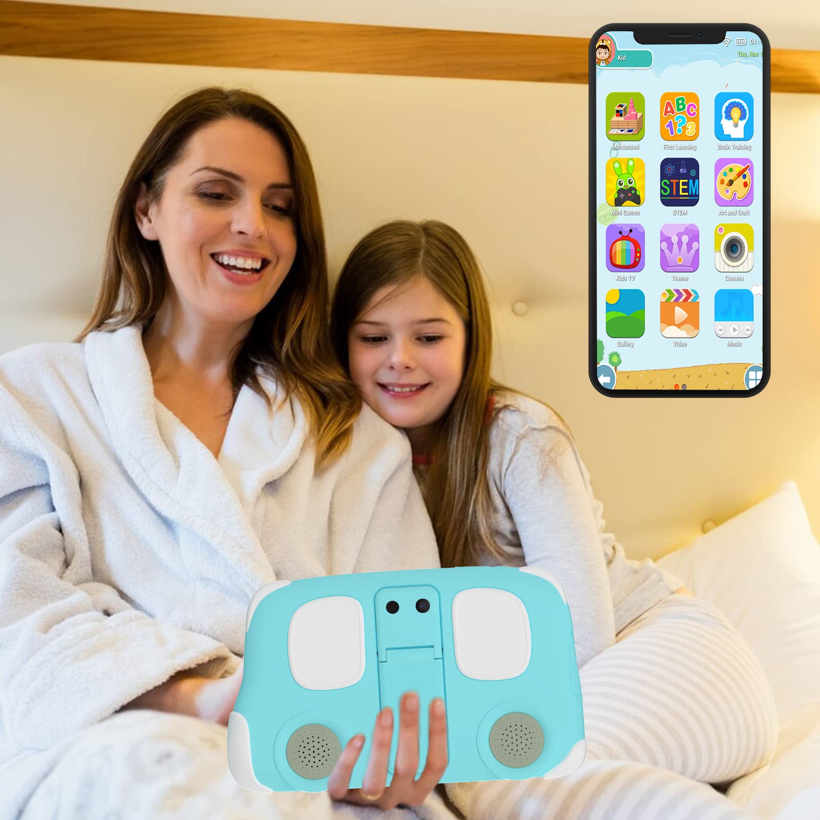 BYANDBY Kids Tablet 8 inch, Android 12 Tablet for kids, 1280×800 HD Touch Screen, 2+32GB, 512GB Expand Tablet PC, Games, Wi-Fi, Dual Camera, Gift for boys(Sky Blue