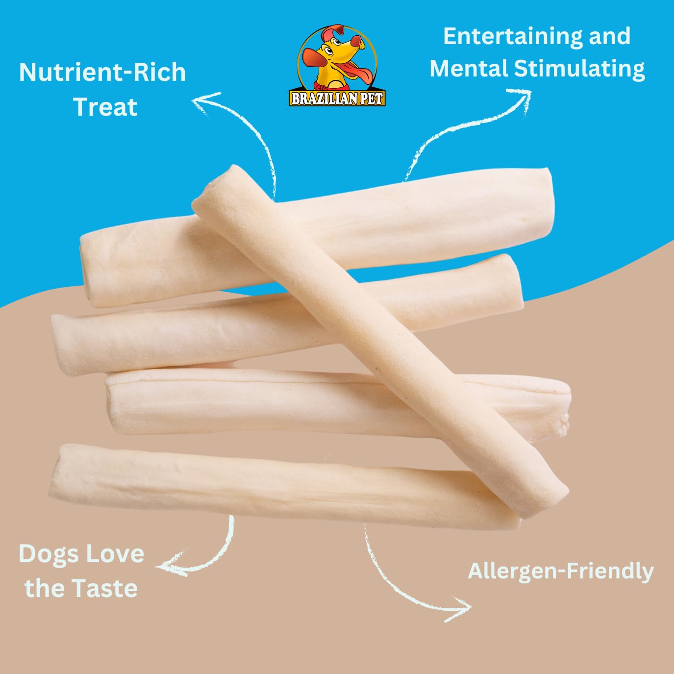 Brazilian Pet All Natural Treats Rawhide Retriever Beefhide Rolls Dog Chews Bones 10-11" - Single Ingredient - Long Lasting Chew (10-11" 10 Count)