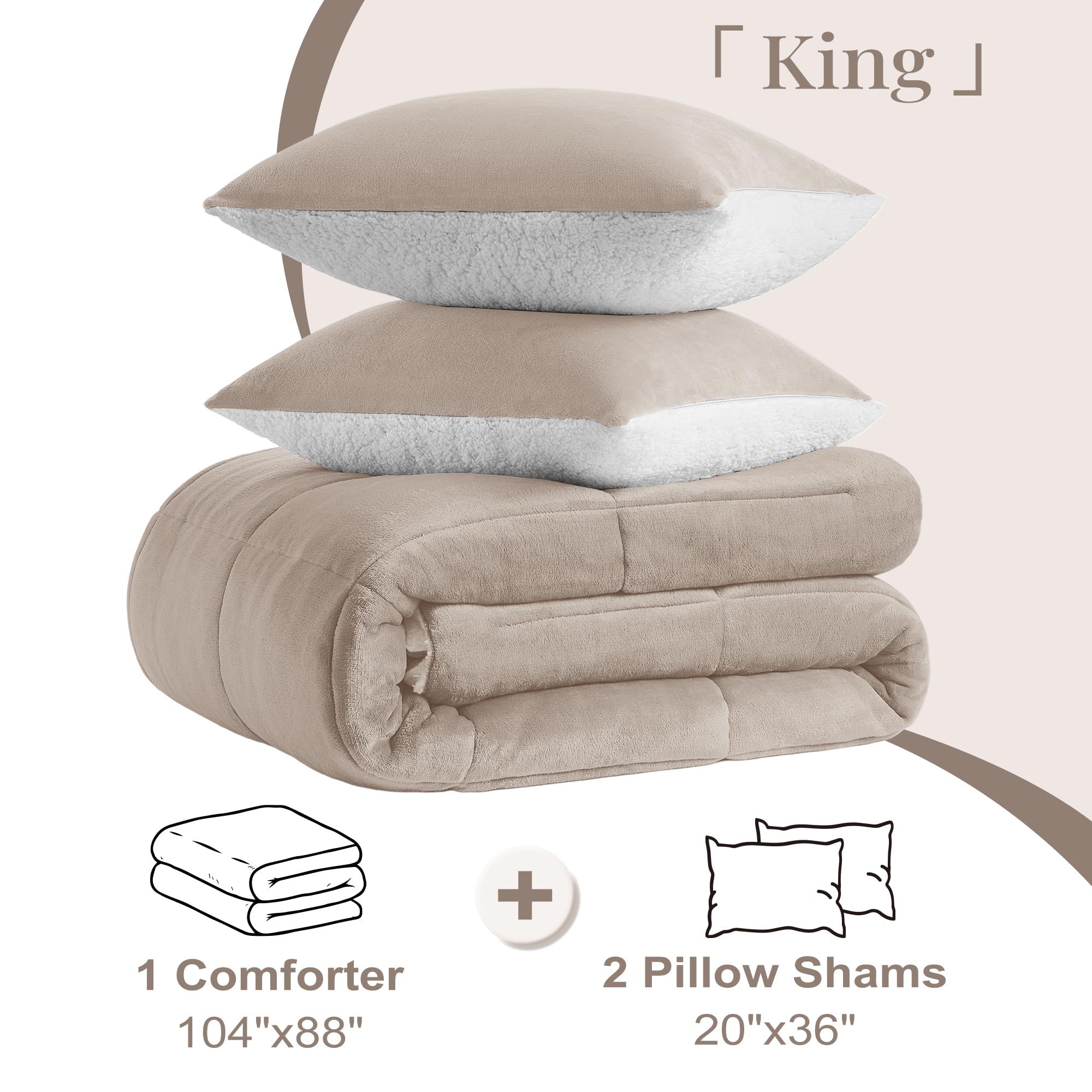 Basic Beyond Twin Comforter Set - Micromink Fleece Sherpa Comforter for Twin Bed, Soft and Warm Twin Bedding Comforter Set for Girls and Boys in Winter, Sand, 64"x88"