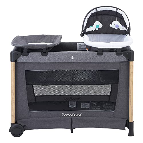 Pamo Babe Deluxe Baby Playard with Foldable Mattress, Large Changing Table,Detachable Childcare Center (Black)