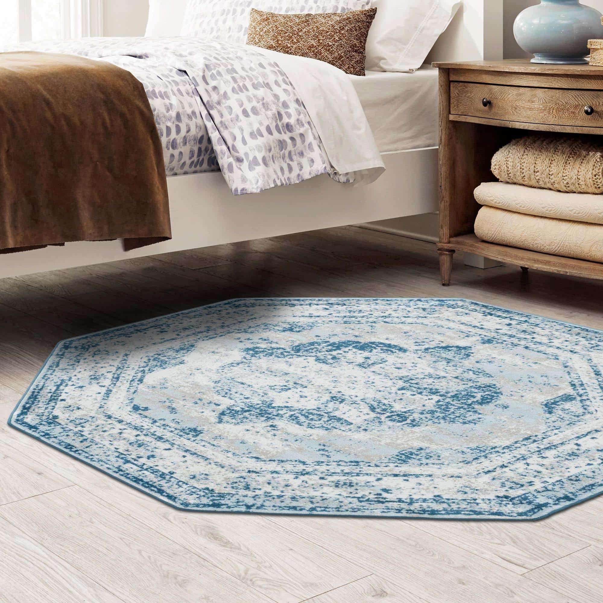 Rugs.com Monte Carlo Collection Rug β 4' Octagon Blue Medium Rug Perfect for Living Rooms, Kitchens, Entryways