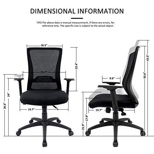 Big and Tall Ergonomic Office Chair Mesh Computer Desk Chair with Wide Seat, Adjustable Arms, and Lumbar Support, High Back Rolling Swivel Task Chair (Black)