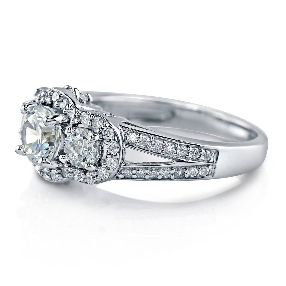 BERRICLE Sterling Silver 3-Stone Wedding Engagement Rings Round Cubic Zirconia CZ Split Shank Ring for Women, Rhodium Plated Size 8