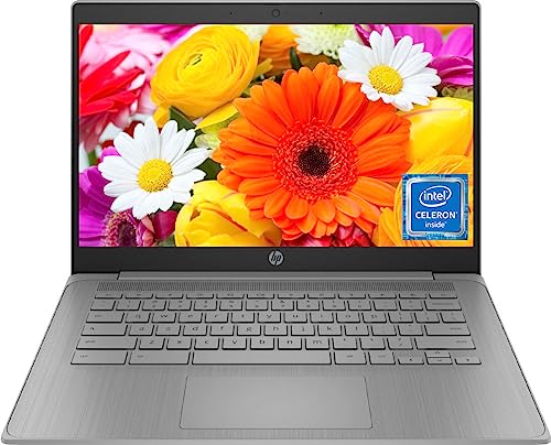 HP Newest 14" HD Chromebook Laptop for Students, Intel Quad-Core N4120(> N4020), 4GB RAM, 64GB eMMC, WiFi, Webcam, HDMI, USB-A&C, 14 Hours Battery Life, Zoom, Chrome OS, CUE Accessories