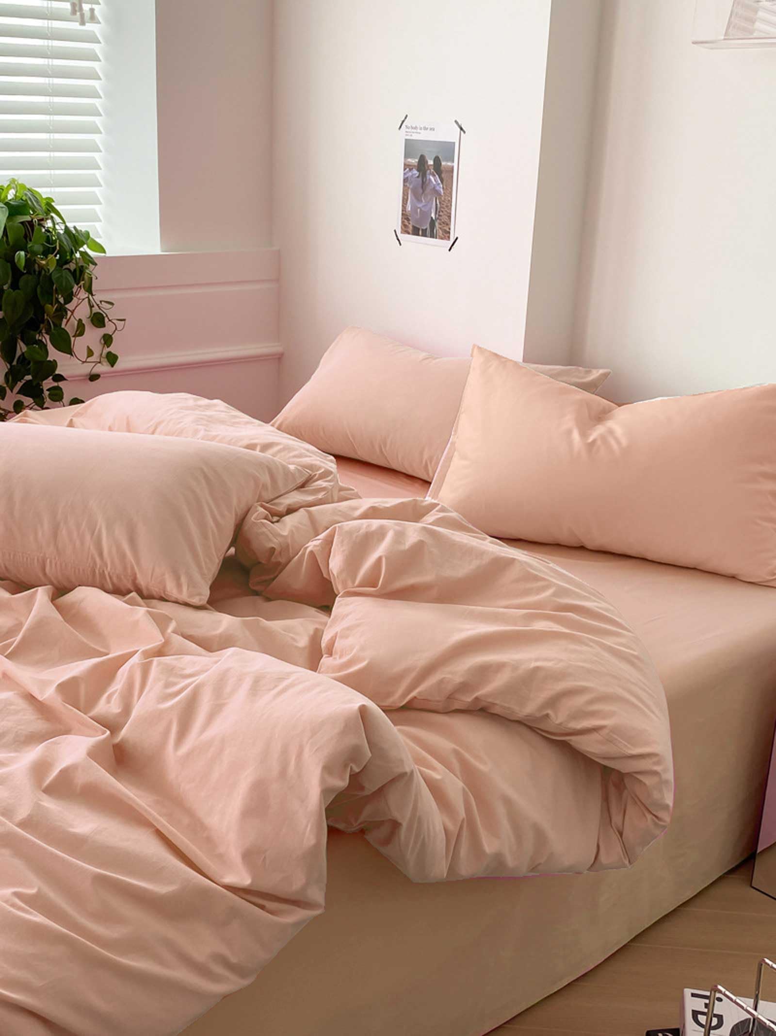 Nanko Peach Coral King Size Comforter Set, Soft Microfiber Down Alternative Duvet Insert, Modern Farmhouse Neutral Spring Decor Bedding Sets Bed in a Bag for Women Men Teen Girls, 104 x 90 inch 3pcs
