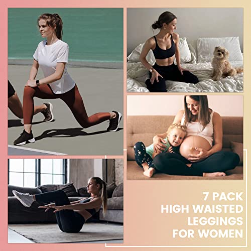 iceROSE 7 Pack High Waisted Leggings for Women, Buttery Soft Black Running Yoga Leggings
