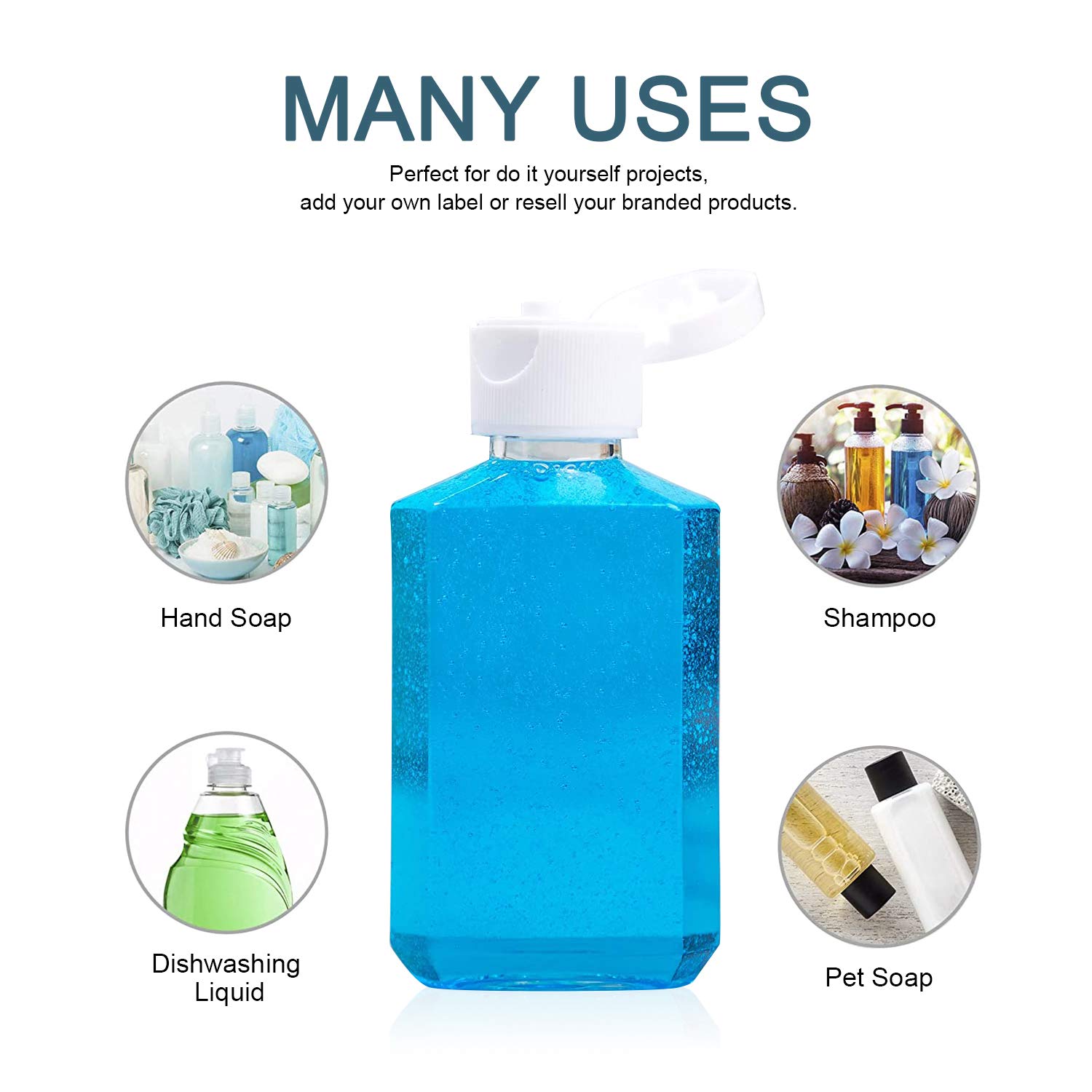 Birsppy Vantap Bottles 2 oz， Plastic Small Squeeze Bottles， Leak Proof Silicone Travel Size Containers With Flip Cap (32 Pack, Clear)