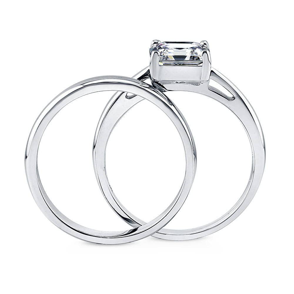 BERRICLE Sterling Silver Solitaire Wedding Engagement Rings 2 Carat Asscher Cut Cubic Zirconia CZ Ring Set for Women, Rhodium Plated Size 6