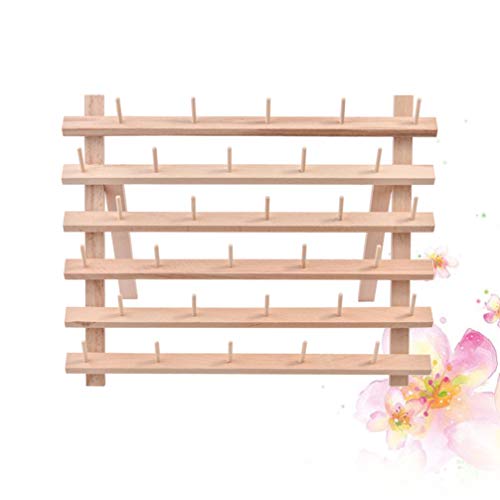 Exceart Thread Storage Rack 30 Spool Cone Foldable Wood Thread Rack Stand Embroidery Machine Holds DIY Bobbin Thread Organizer for Embroidery Craft Sewing Thread Stand Holder
