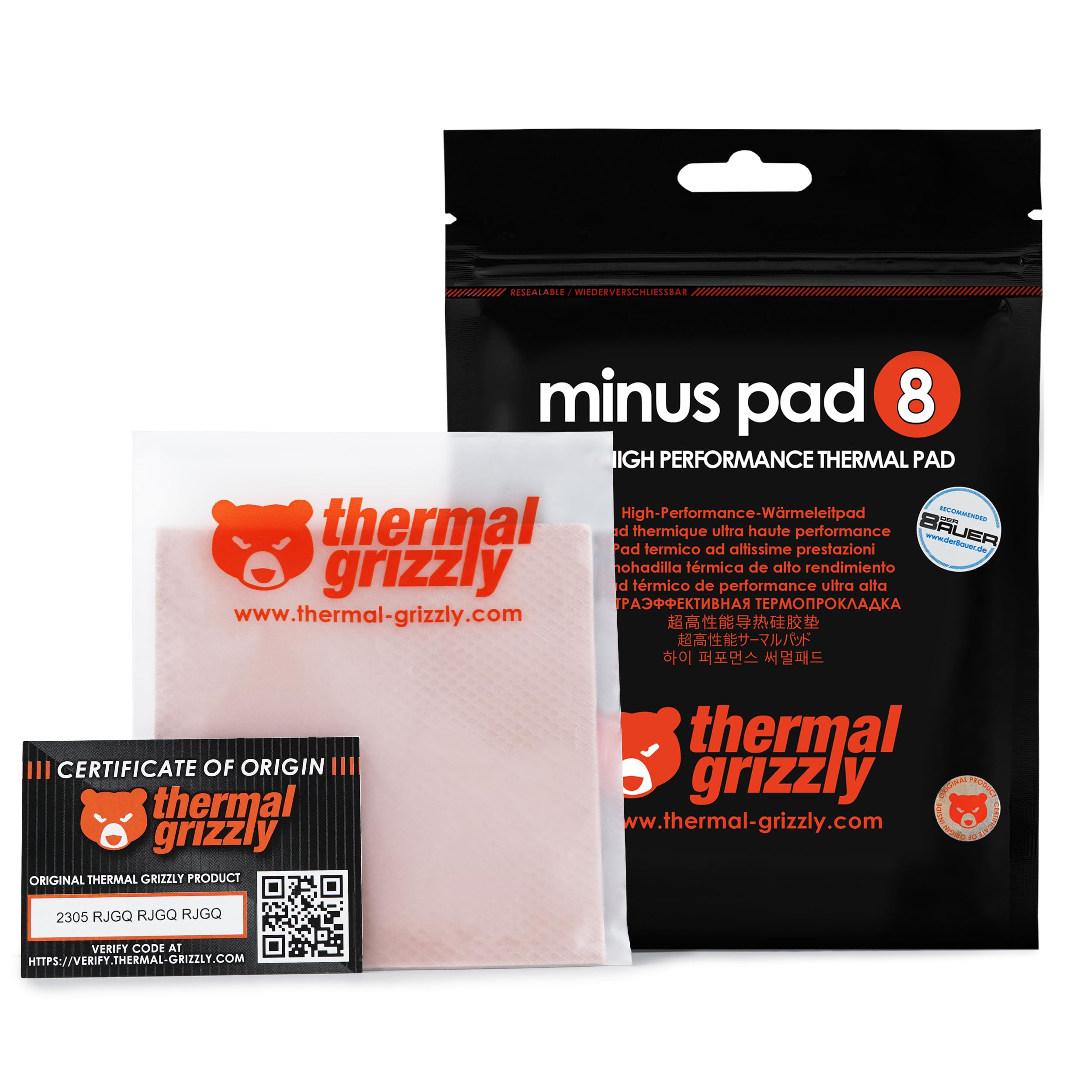 Thermal Grizzly - Minus Pad 8 (100x100x0,5mm) - Self-Adhesive Cooling Conductive Thermal Pad - Elastic and Adaptable Silicone Thermopad CPU/GPU/PS4/PS5/Xbox