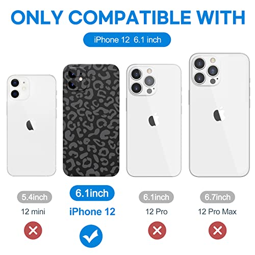 Hython Case for iPhone 12 Case Leopard, Matte Black Cheetah Print Pattern Design [Not Rub Off], Cute Aesthetic Slim Soft TPU Shockproof Protective Phone Case Cover for Women Men, Black Leopard