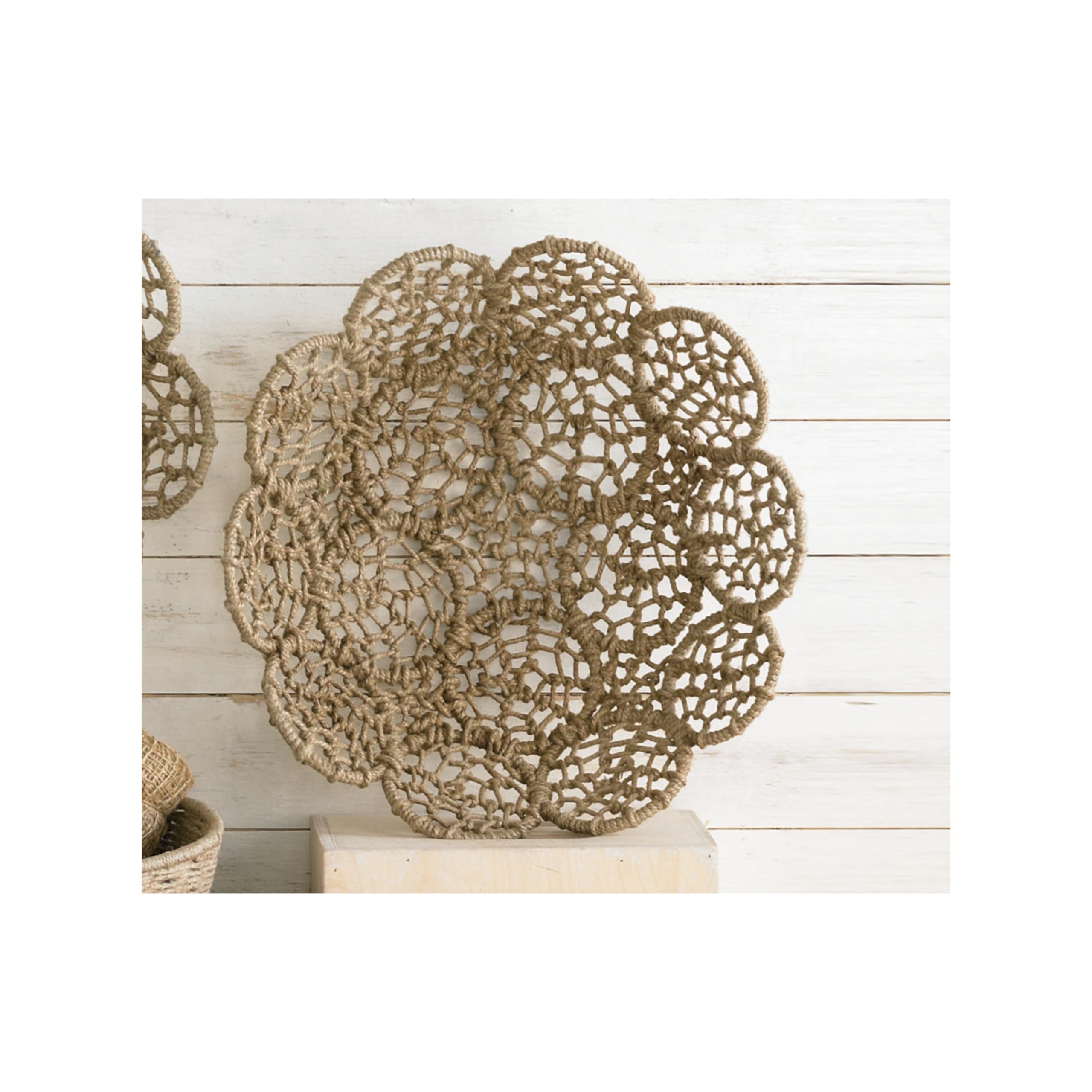 India Handicrafts 18" Jute Flower Shaped Basket With Brown Finish 13236