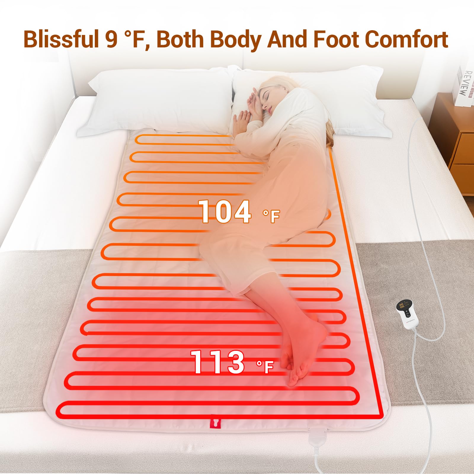 Comfytemp Heated Mattress Pad Twin, Dual Zone Electric Bed Warmer-Upper Body & Foot Temperature Difference Design, Water-Resistant Bed Heater with 12 Heat Settings & Auto-Off, Multi-Mode, Washable