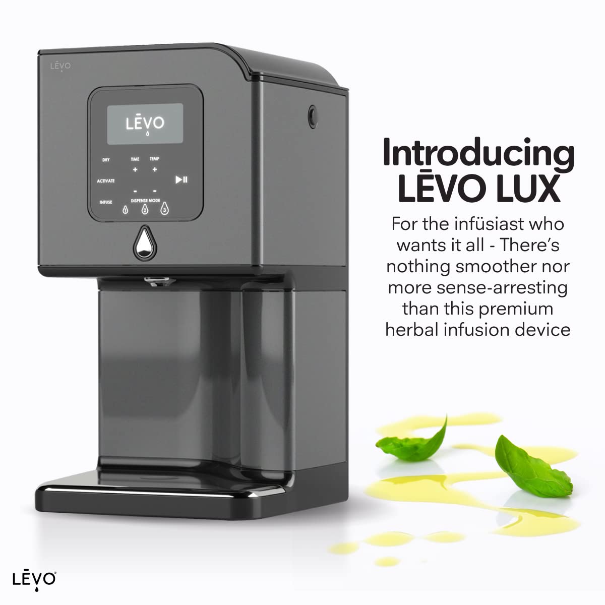 LEVO Lux - Premium Herbal Oil Infusion Machine - Botanical Extractor - Herb Dryer, Decarboxylator, & Oil Infuser - Gourmet Edible Infusion Maker - For Infused Gummies, Brownies & More - Silver