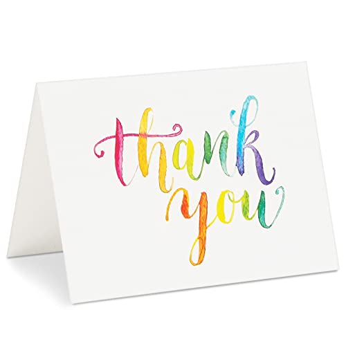 Sustainable Greetings 120-Pack Rainbow Thank You Cards with Envelopes, Bulk Colorful Thank You Note Set, Blank Inside for Business, Wedding, Graduation, Bridal and Baby Shower (4x5 in)