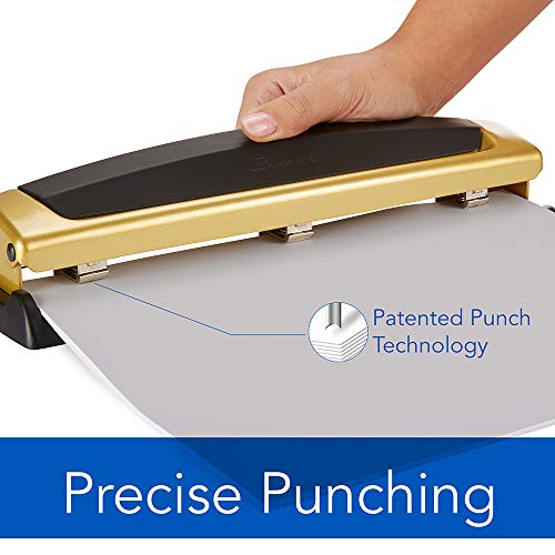 Swingline Desktop Hole Punch, Hole Puncher, Precision Pro, Adjustable, 2-3 Holes, 10 Sheet Punch Capacity, Black/Gold (74086)