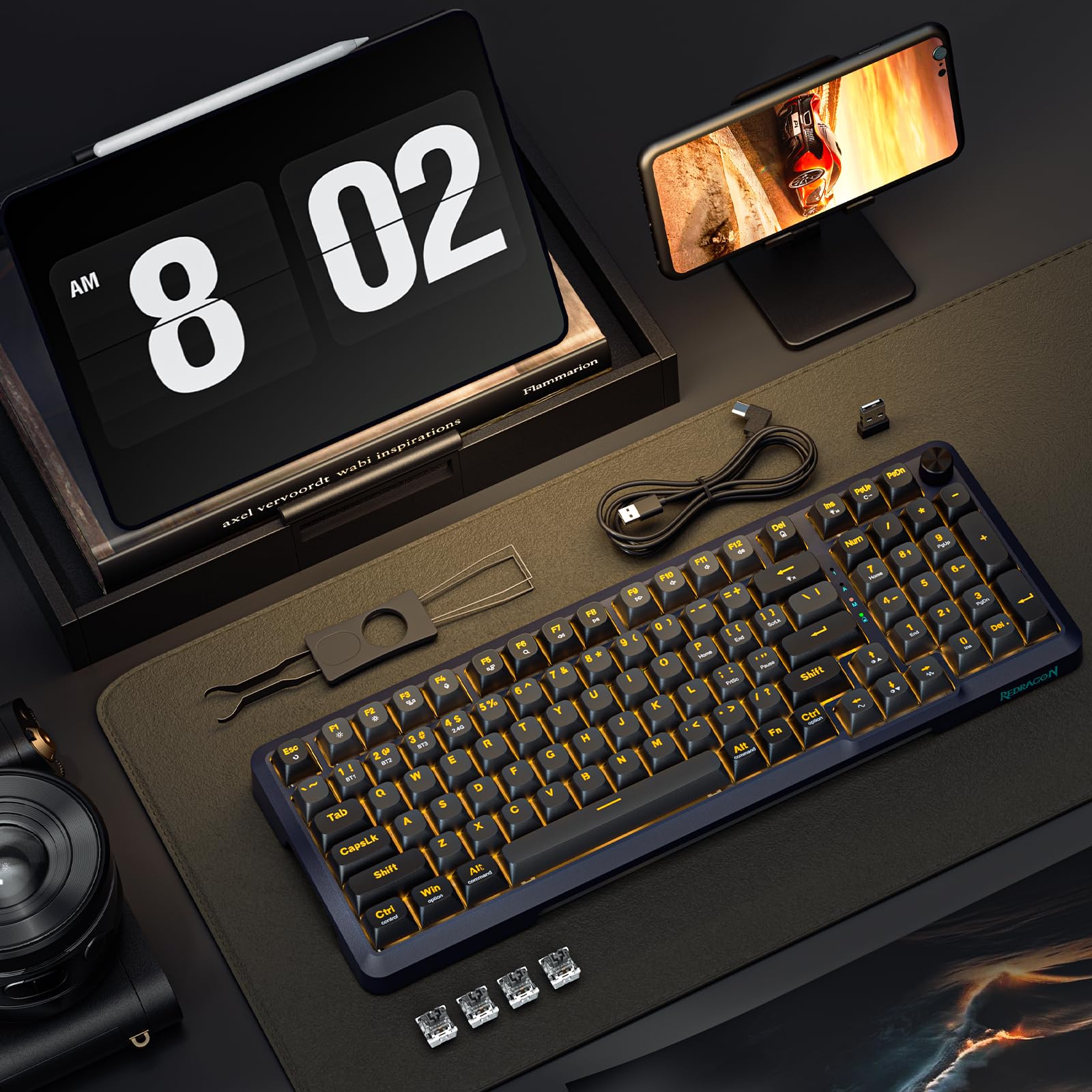 Redragon Mechanical Keyboard Wireless, Gaming Keyboard Wireless 3-Modes 94 Keys Mechanical Keyboard Hot-Swap Socket, RGB Creamy Gaming Keyboard Gasket Structure for PC/Tablet/Laptop/Xbox/PS4