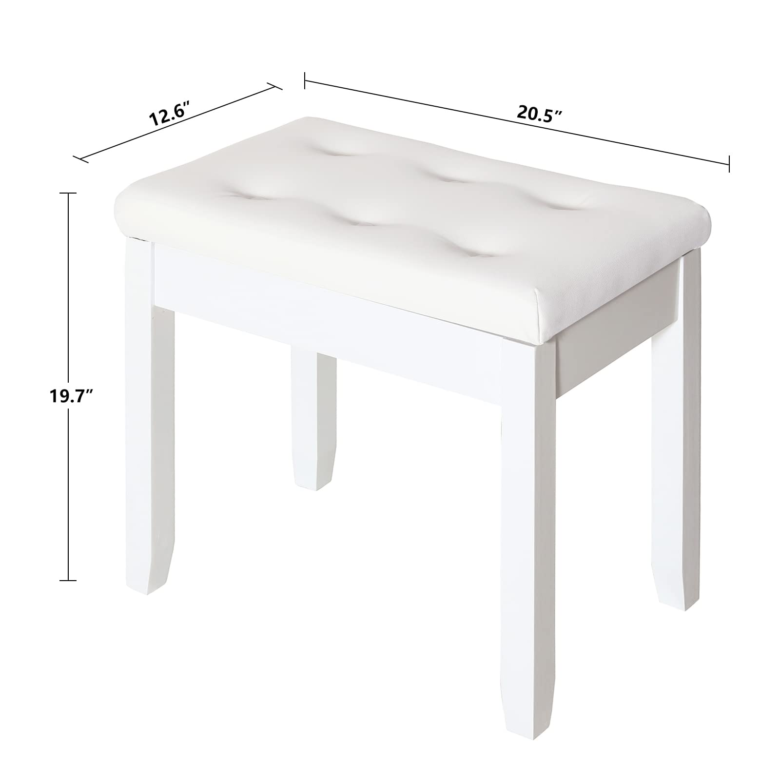 Iwell Piano Bench with Padded Cushion and Storage Compartment for Music Books, Keyboard Bench, Vanity Stool Chair with Solid Wood Leg, 20.5" L x 12.6" W x 19.7" H, White